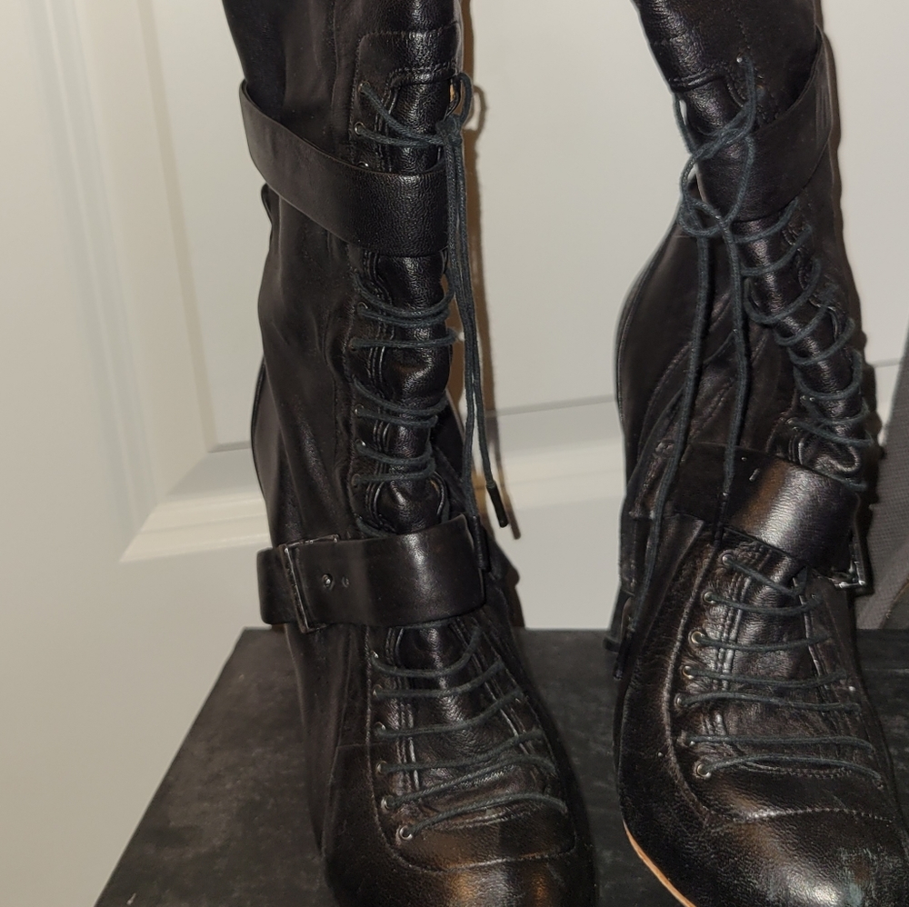 Thigh High Laced High Heel Boots - Gem